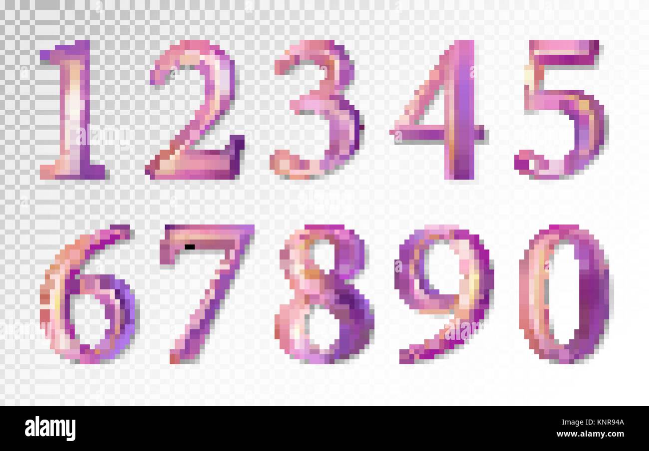 Set of colorful pink lilac vector numbers, from 1 to 0. Vector image ...
