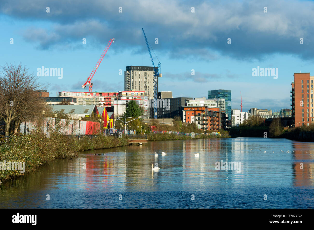Looking towards the Salford - Manchester city centre from the river ...
