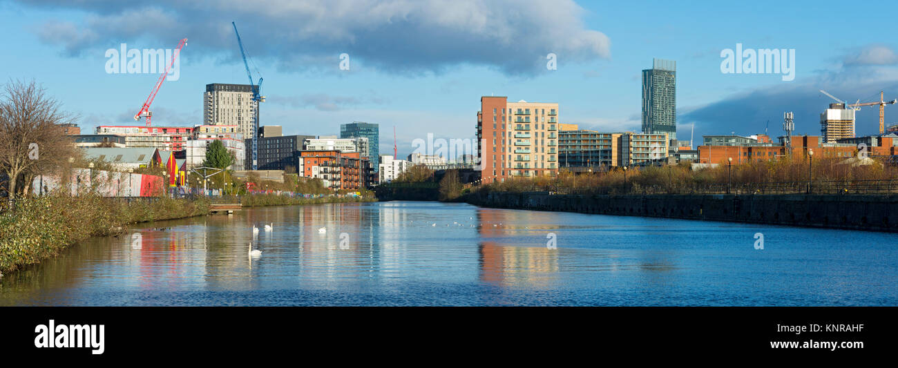 Looking towards the Salford - Manchester city centre from the river ...