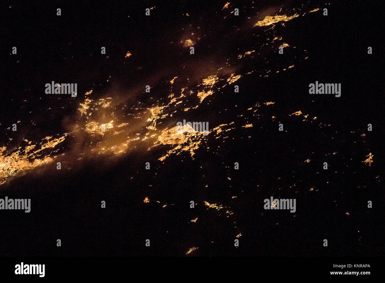 Nighttime view of Edinburgh Scotland seen from the International Space ...
