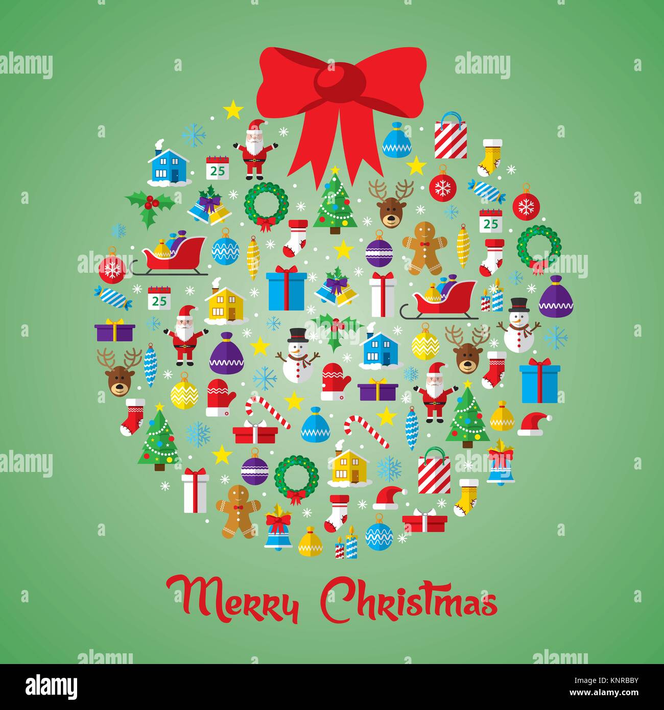 Christmas ball composed of new year icons and symbols. Decorated with ...