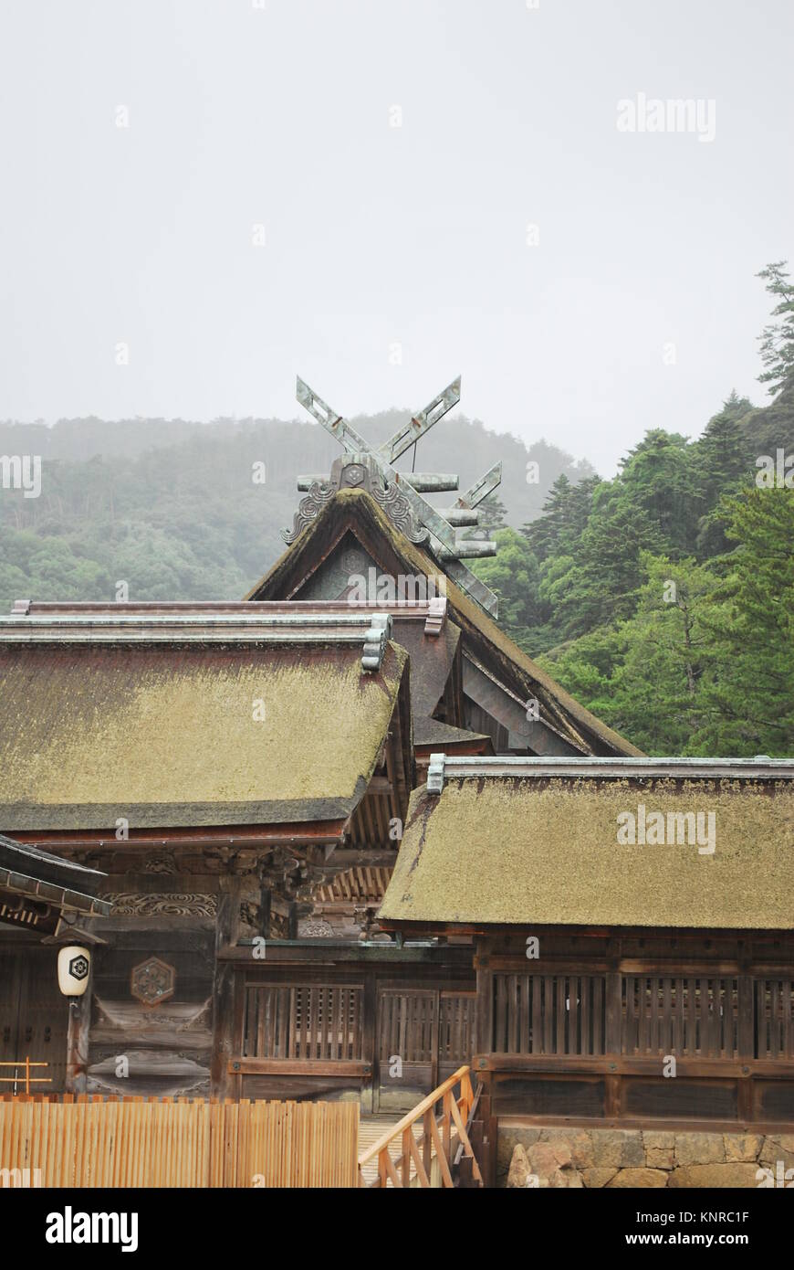Ancient shrine architecture in the heavy rain. Known as Izumo Taisha ...