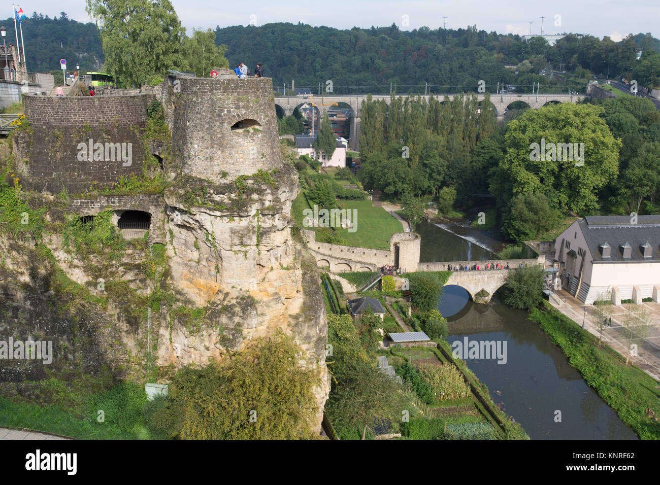 Luxemburg City, Luxemburg. Picturesque view of the Alzette River, with ...