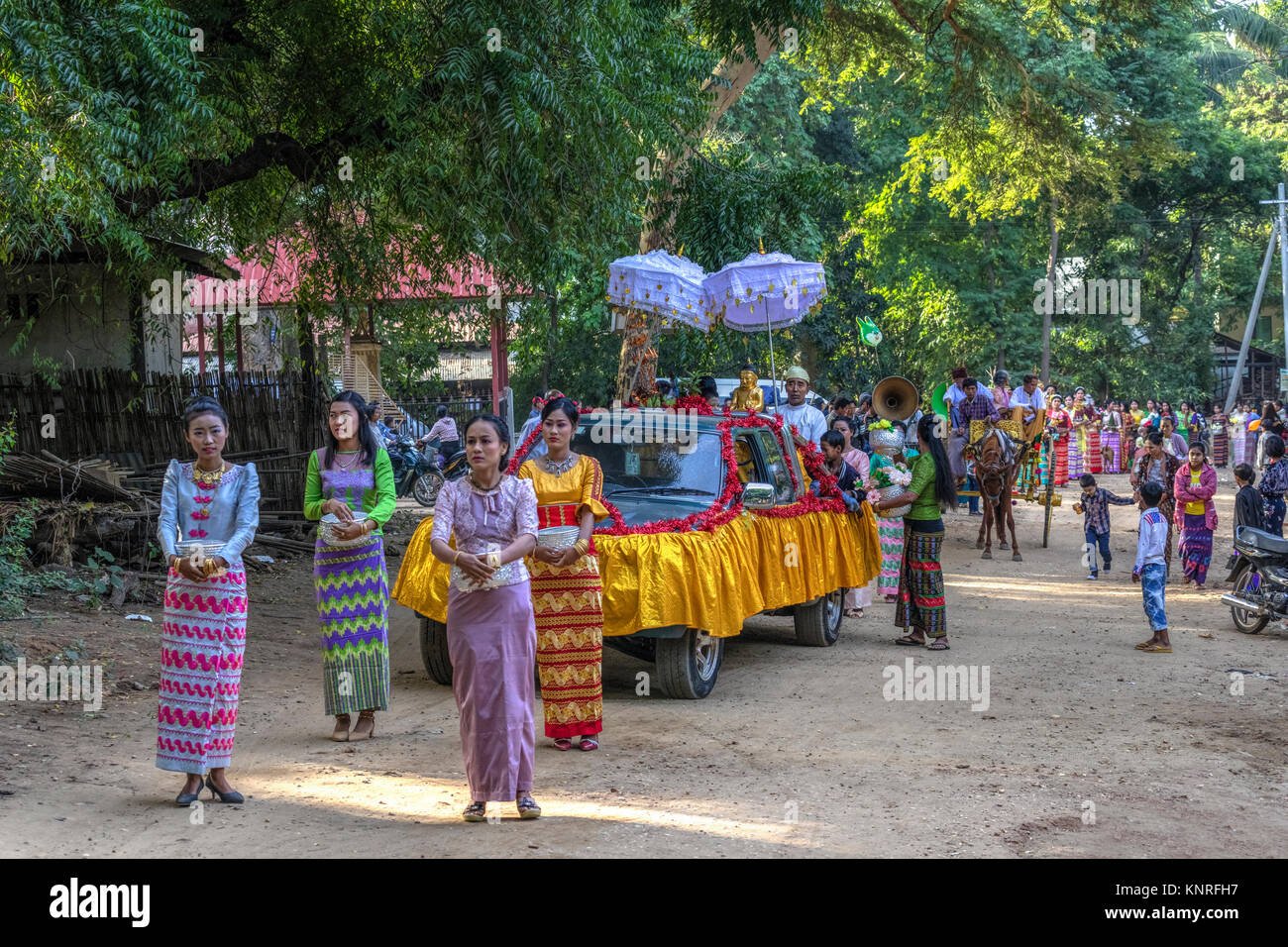 ceremony and celebration for new novice monks in New Bagan, Myanmar ...