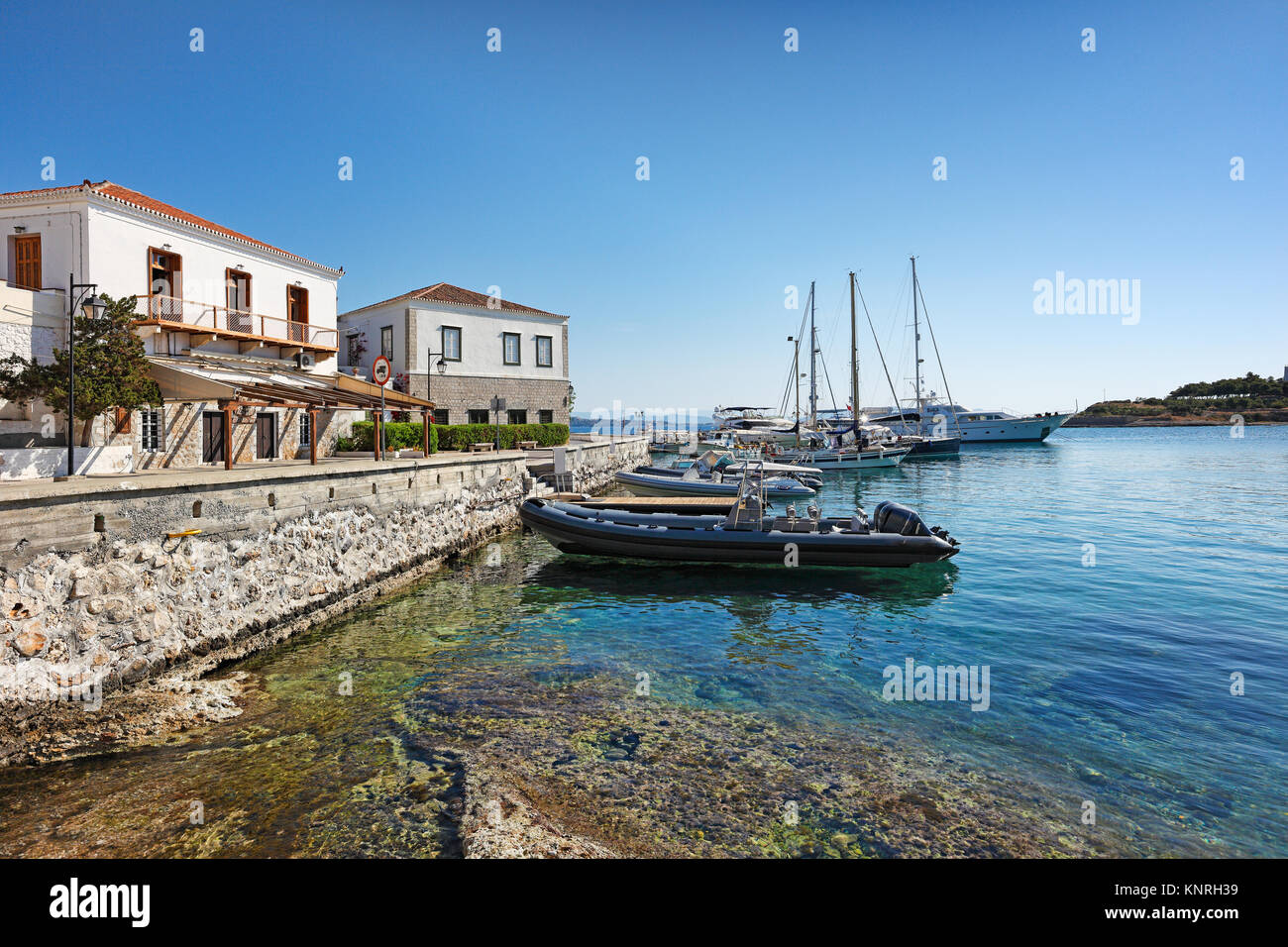 Boats in the old port of Spetses island, Greece Stock Photo - Alamy