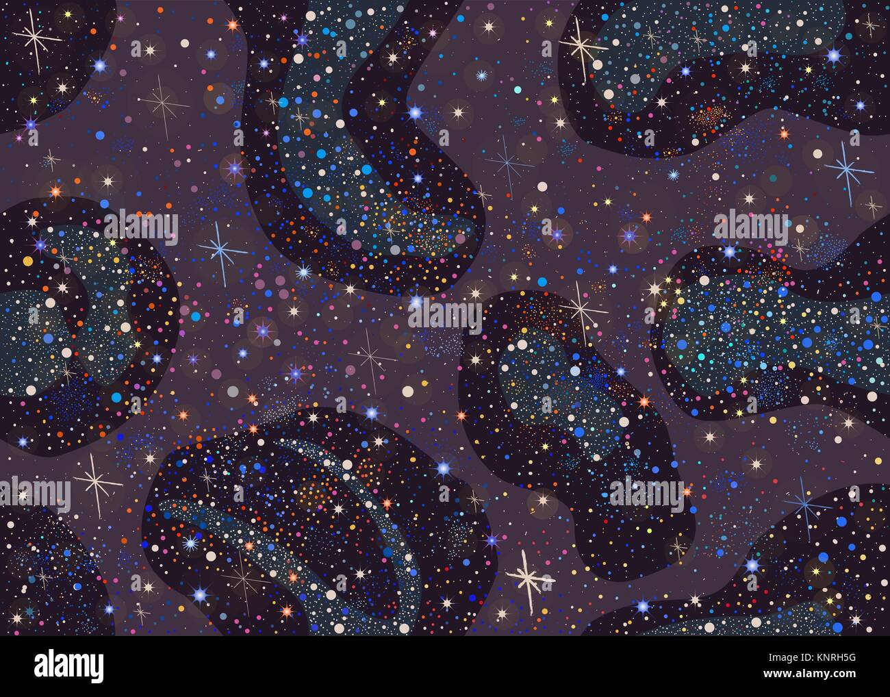 Colorful Seamless Pattern with shiny Stars of all colors. Dark Starry ...