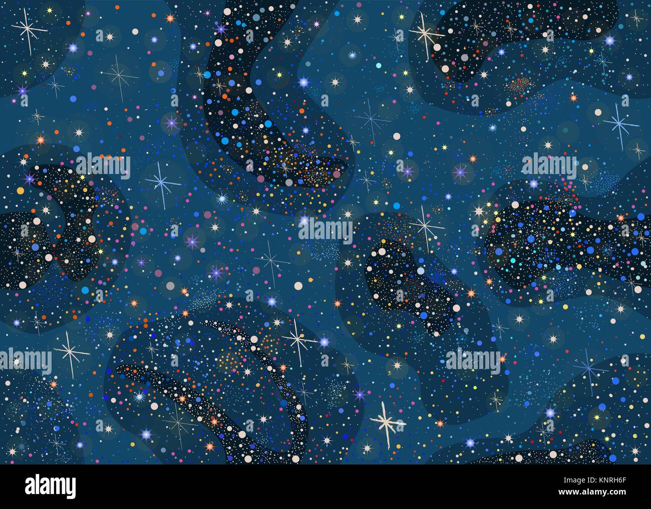 Colorful Seamless Pattern with shiny Stars of all colors. Dark Starry ...