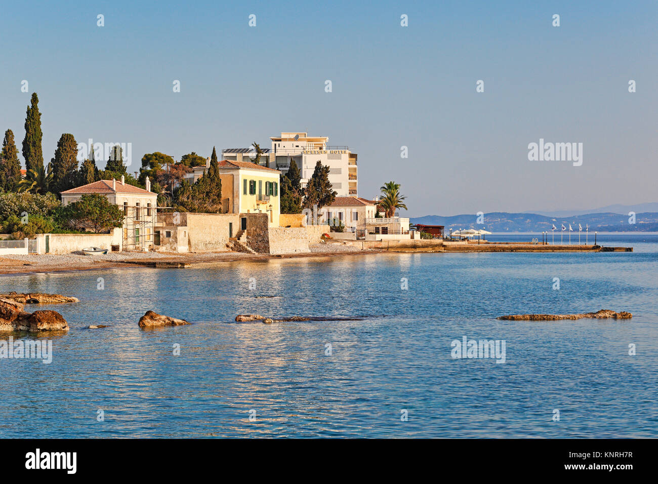 Traditional houses in the town of Spetses island, Greece Stock Photo ...