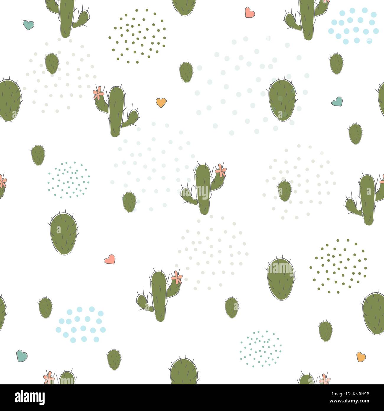 Seamless pattern with cute green cacti on subtle yellow background ...