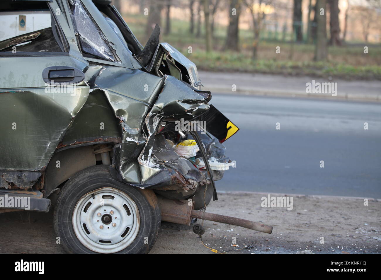 The consequences of a frontal collision of cars Stock Photo - Alamy