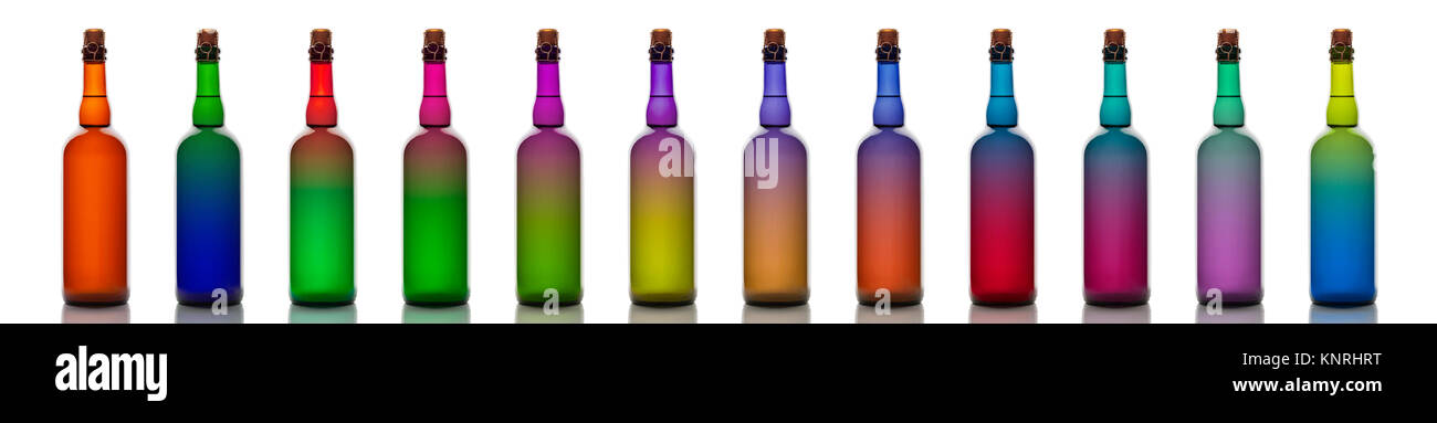 Set of colored glass bottles, isolated on white background Stock Photo ...