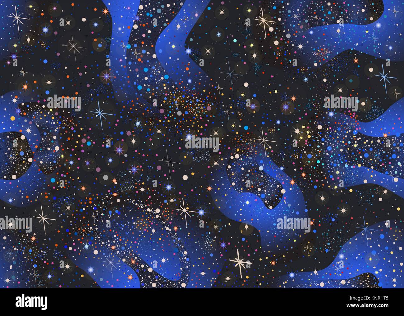 Colorful Seamless Pattern with shiny Stars of all colors. Dark Starry ...