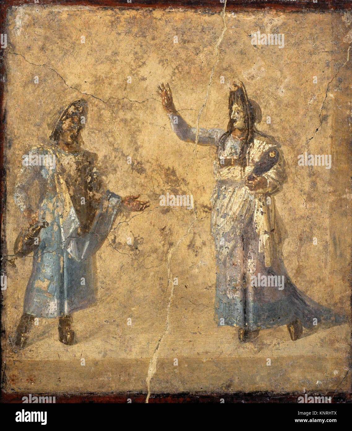 Roman fresco depicting a scene with masked actors. Could refer to the ...