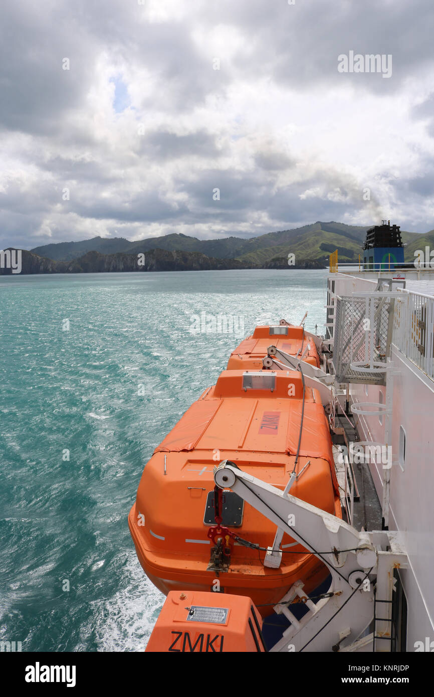South Island from the Interislander ferry, Kaitaki, as it enters the ...