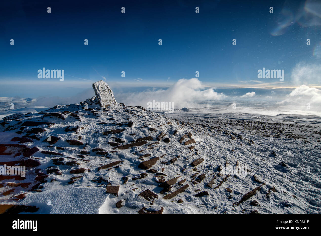 Heavy snowfall in the Brecon Beacons national park. The summit of Pen y ...
