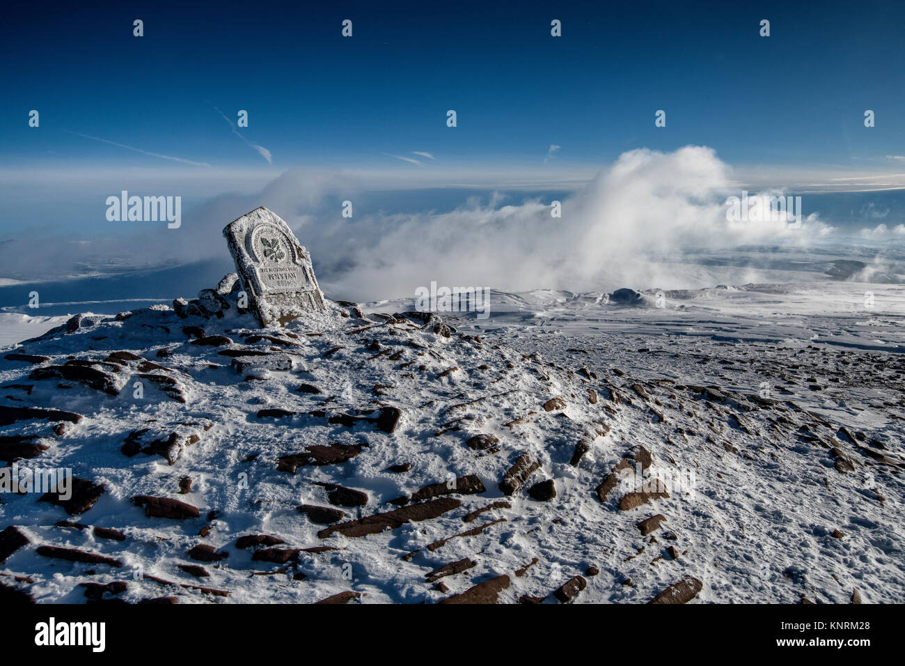 Heavy snowfall in the Brecon Beacons national park. The summit of Pen y ...