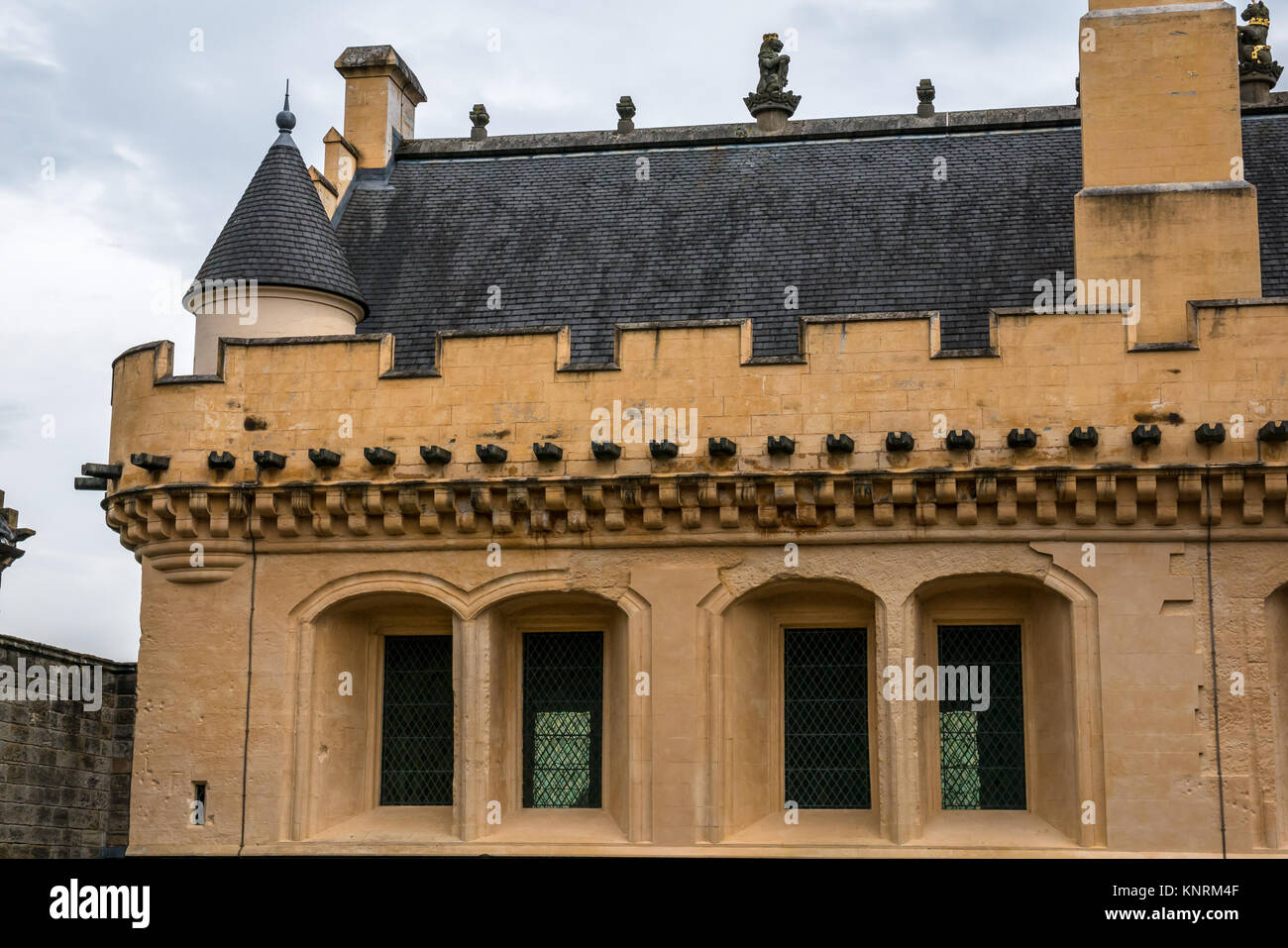View of detail of roof of yellow lime washed Stirling Castle Great Hall ...