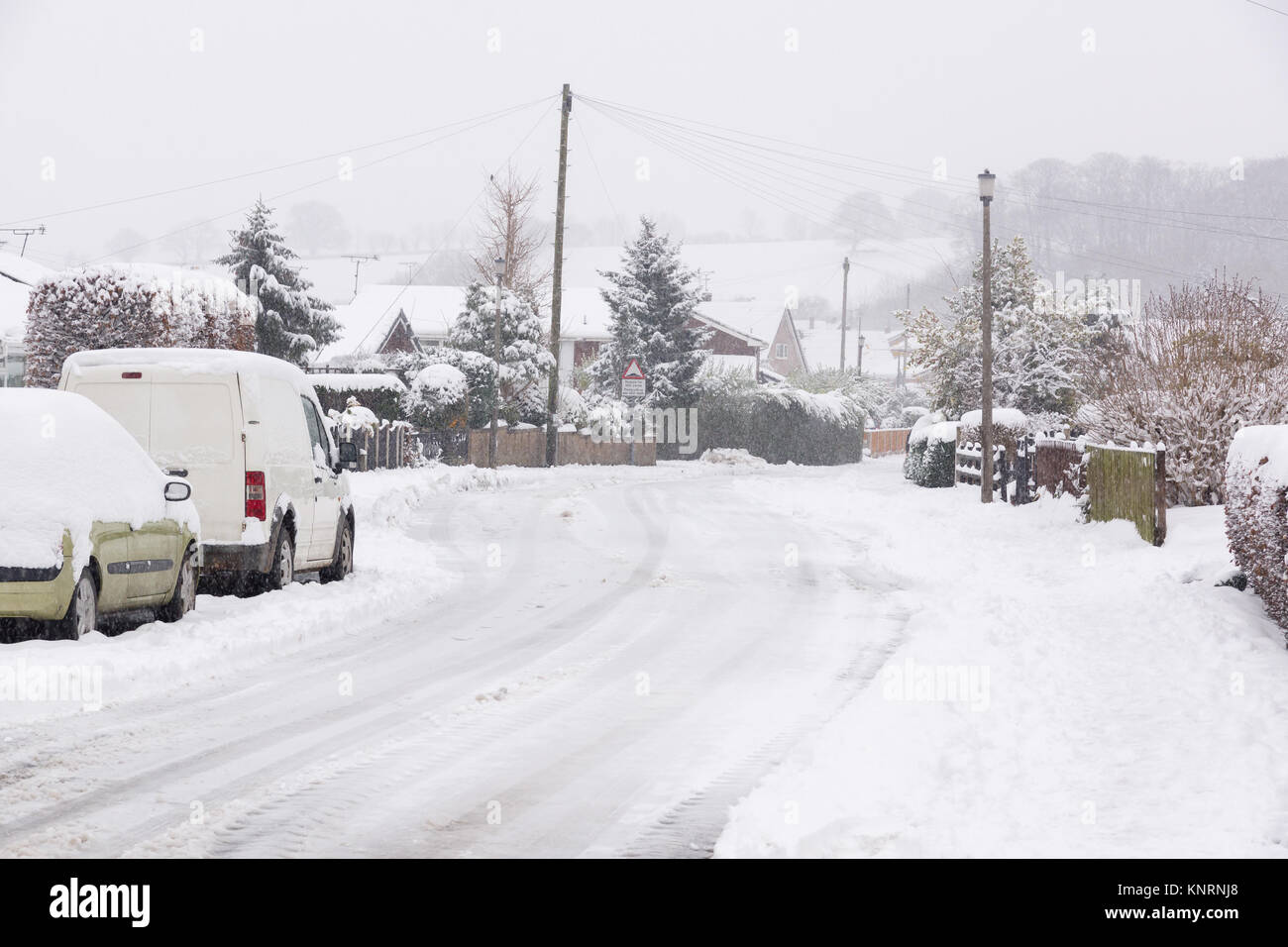 Heavy snow fall during December 2017 in North East Wales in the town of ...