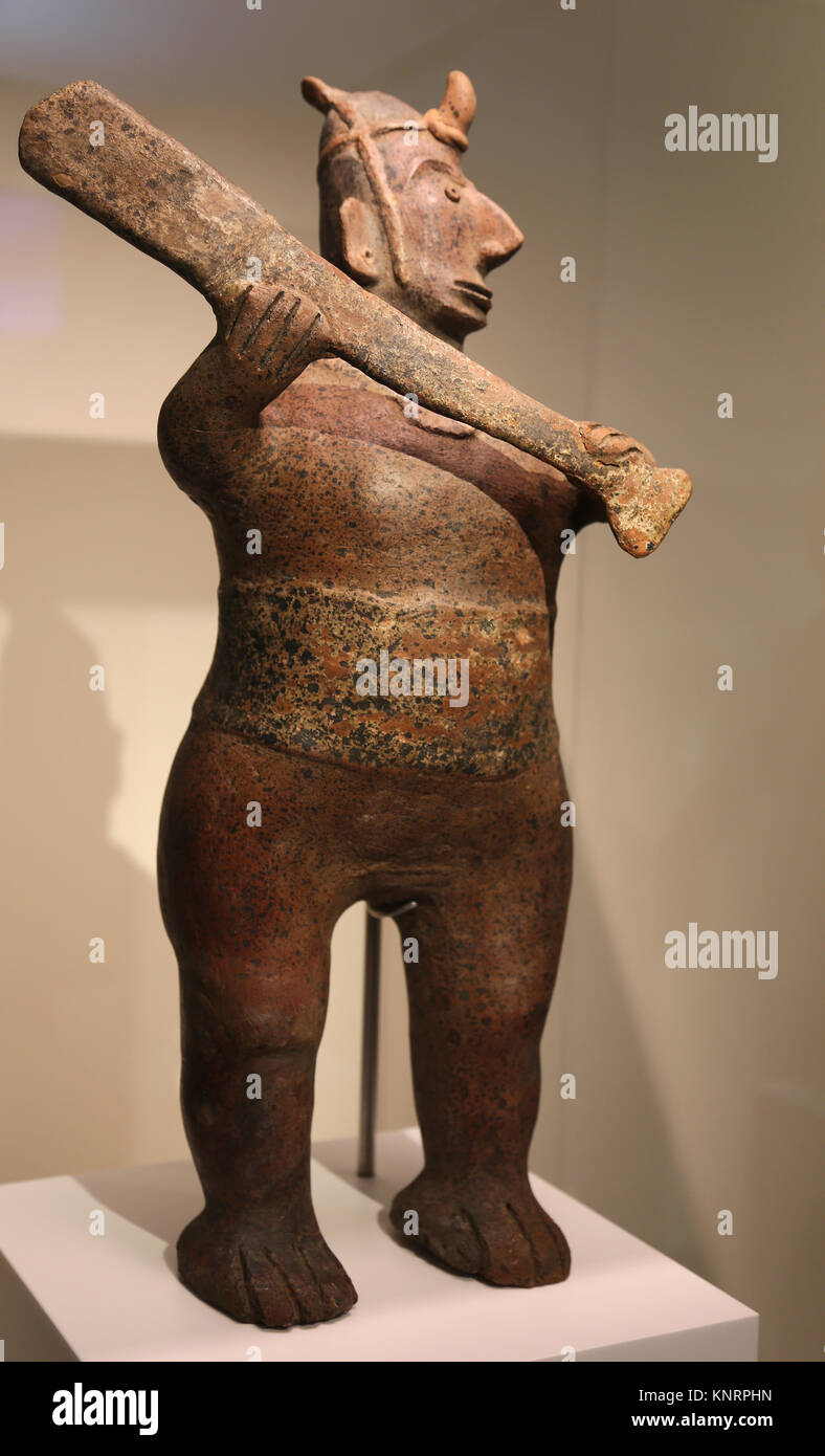 Mesoamerica ballgame. Figure of ballgame player. Colima, Mexico. 200 BC ...