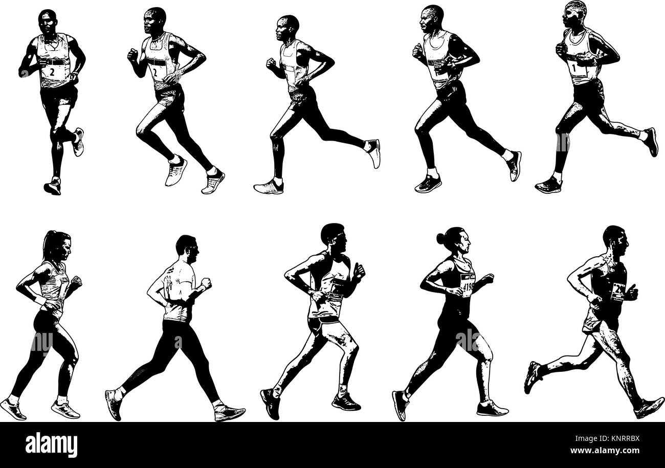 runners collection, sketch illustration - vector Stock Vector Image ...