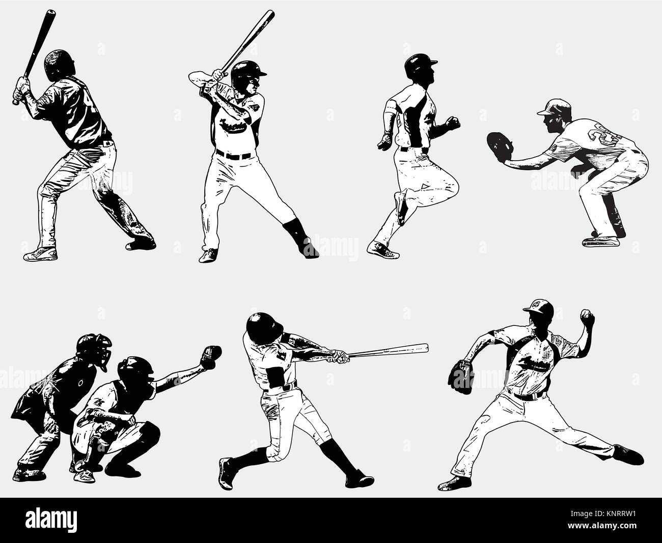baseball players set - sketch illustration - vector Stock Vector Image ...