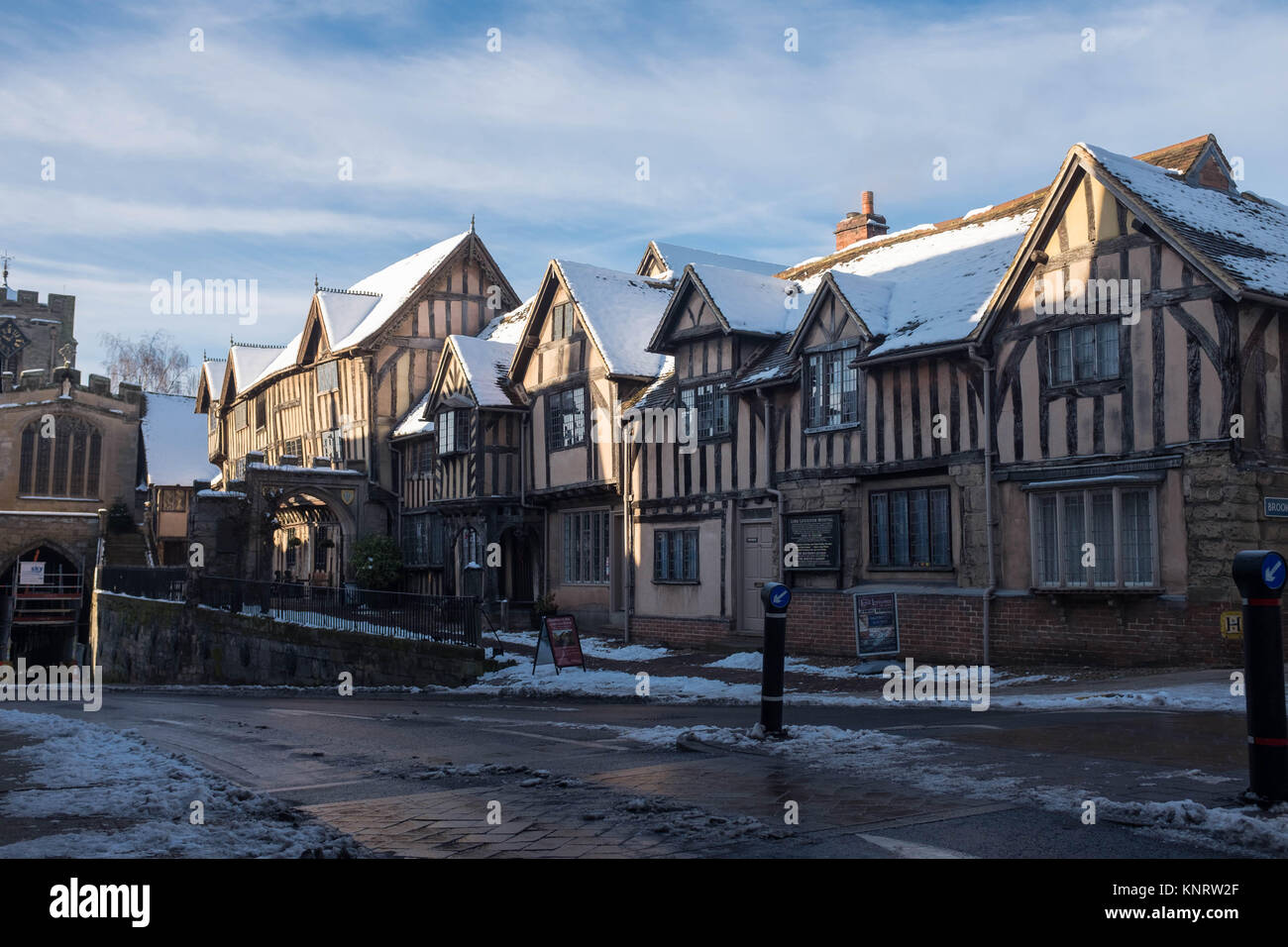 Lord Leicester Hospital, Warwick, Warwickshire, in winter snow Stock ...