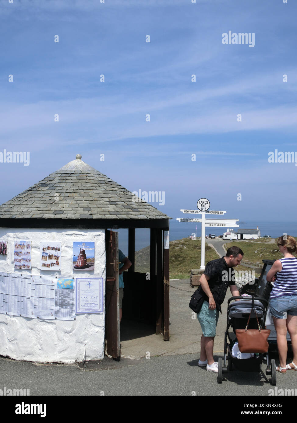 Tourists at Land's End, Penwith Peninsula, Cornwall, England, UK Stock ...