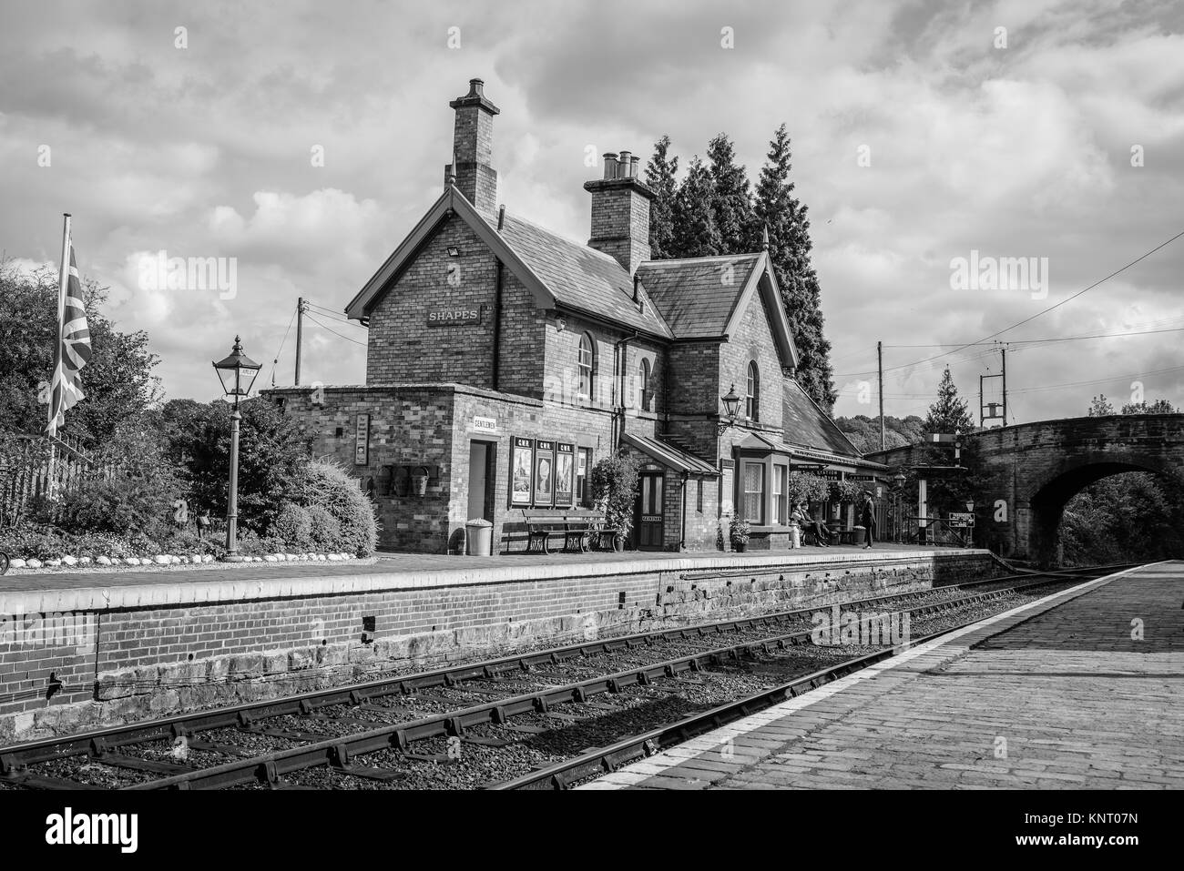 A black and white photo of Arley Railway Station Stock Photo - Alamy