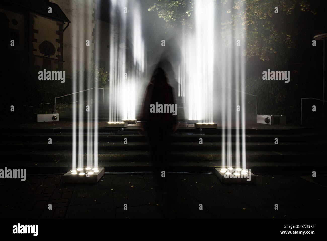 Dark Enigma Scary Mysterious Bright Light Columns Outdoors Creepy ...