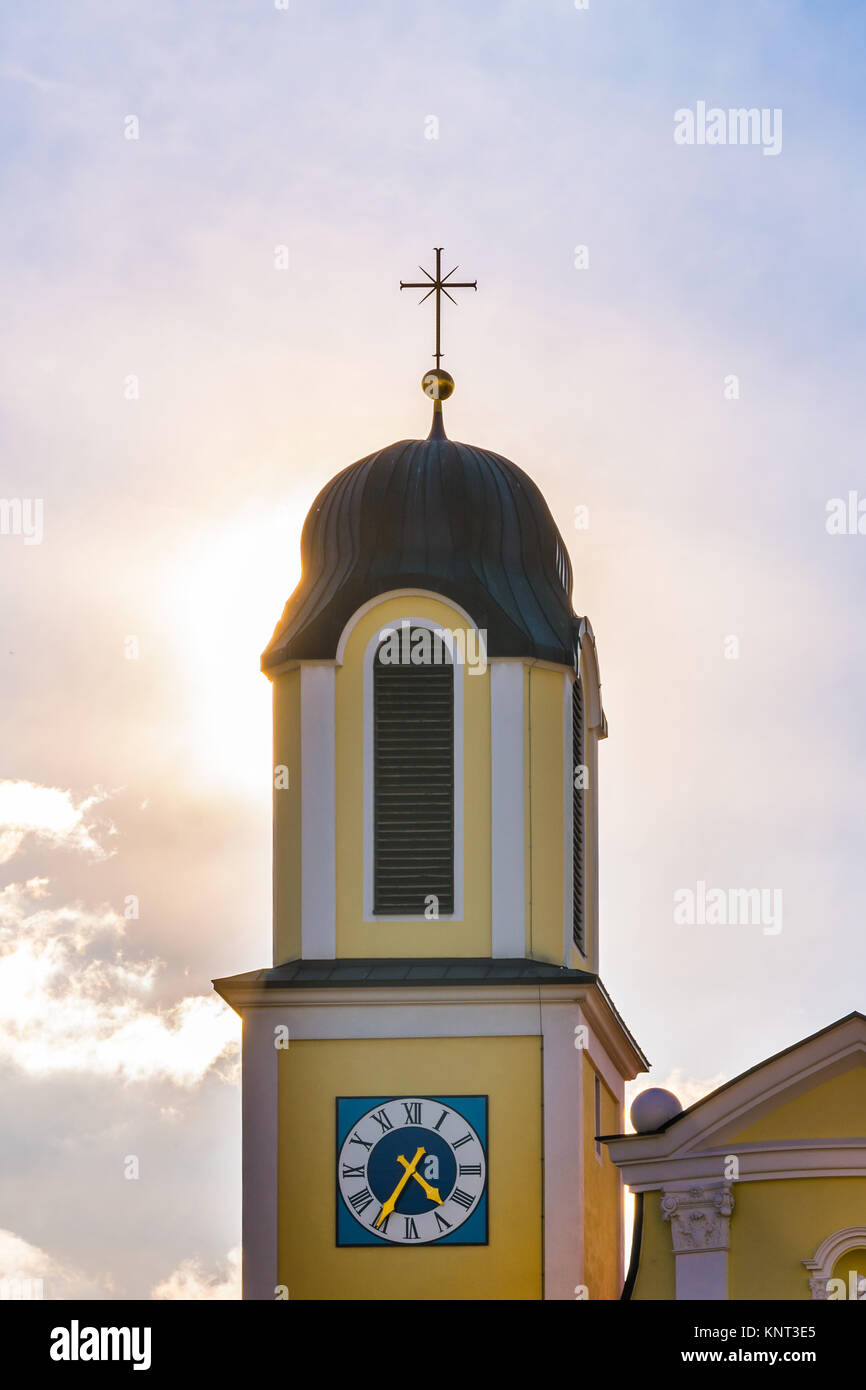Backlit Church Steeple Sunshine Sunrays Warm Sky Architecture Exterior ...