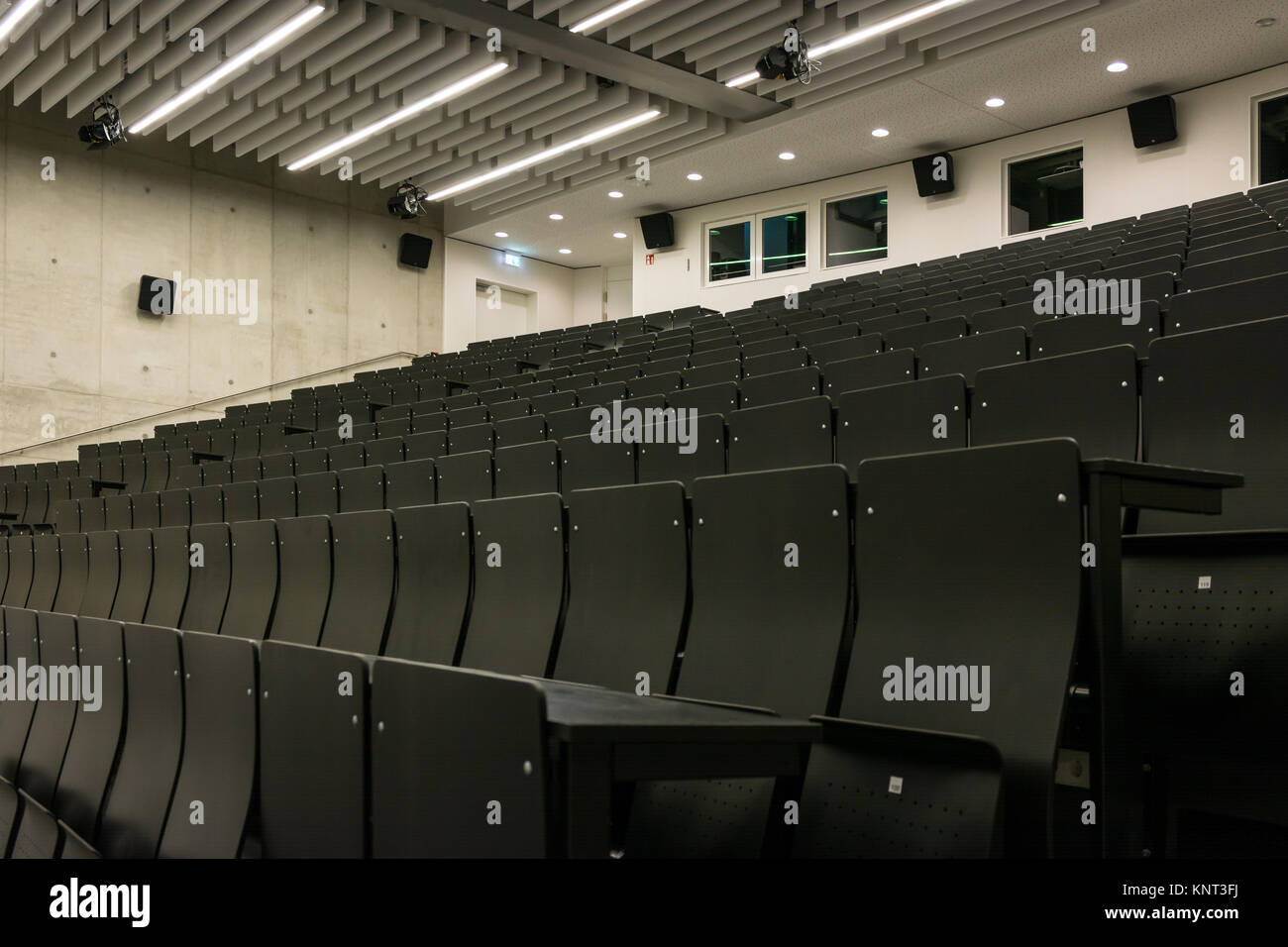 Black Chairs Rows University Lecture Hall Concrete Interior Education ...