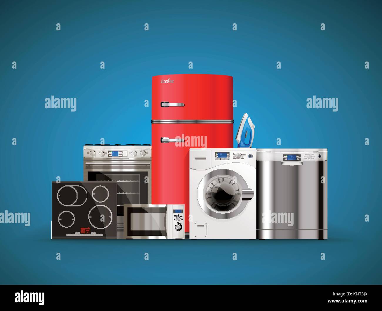 Kitchen and house appliances: microwave, washing machine, refrigerator ...