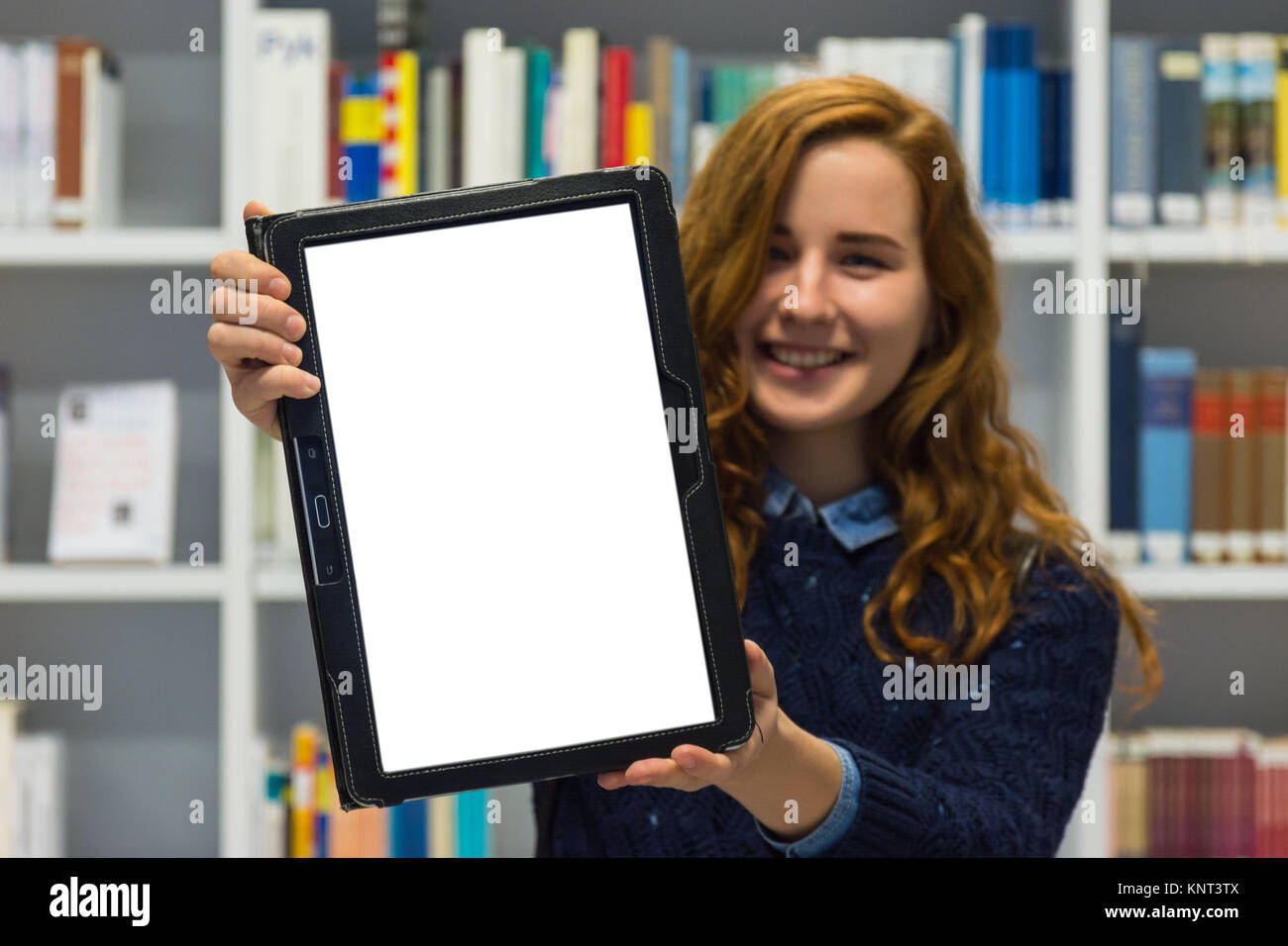 Clever University Student Holding White Isolated Tablet Academic ...