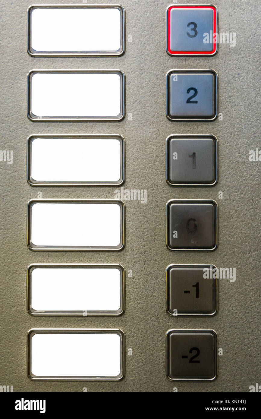 Blank Elevator Keypad Buttons Floors -2 to 3 Labels Background Detail ...