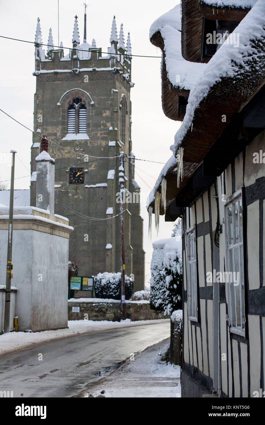 Shawbury Church and a cottage with icicles on it in Shawbury ...