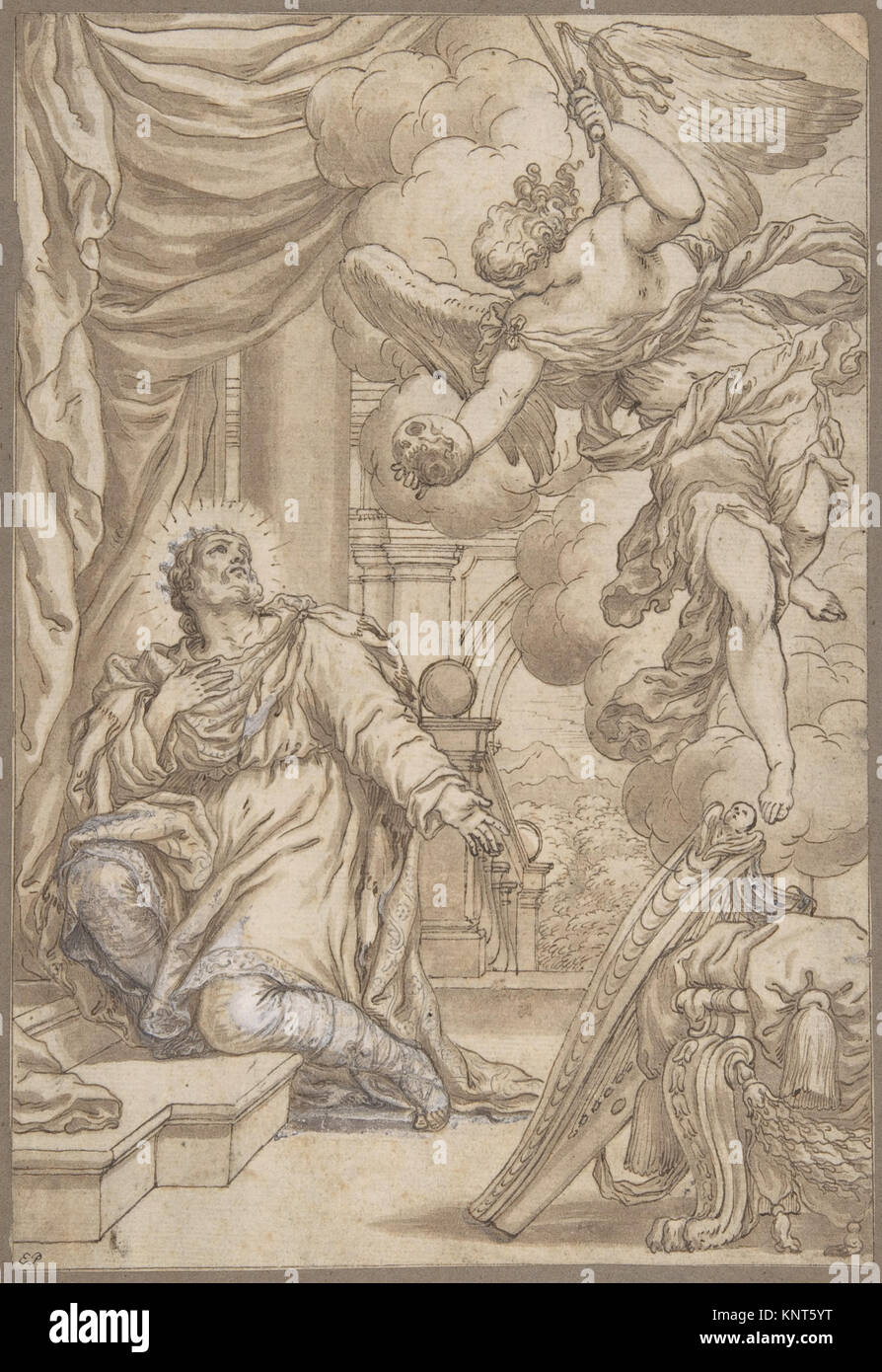 Depiction of biblical King David selecting three days of pestilence as ...