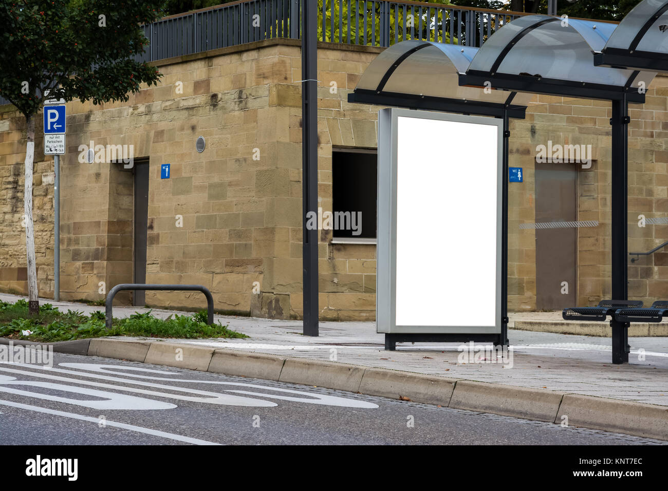 Advertising Space Bus Stop White Isolated Outdoors Empty Nobody Bench ...