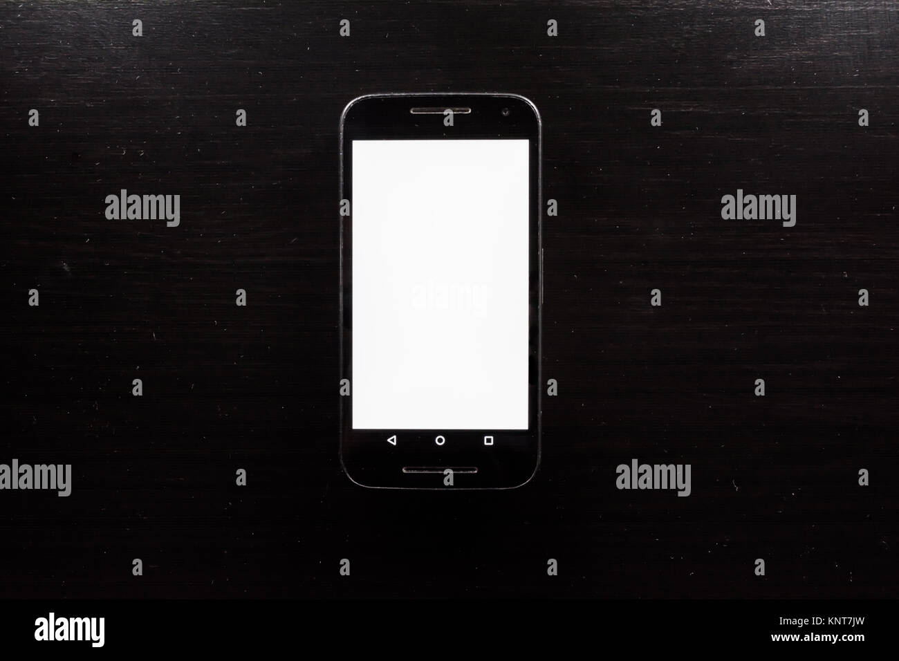 Blank White Screen Frame Cell Phone Android Black Wood Desk Stock Photo ...