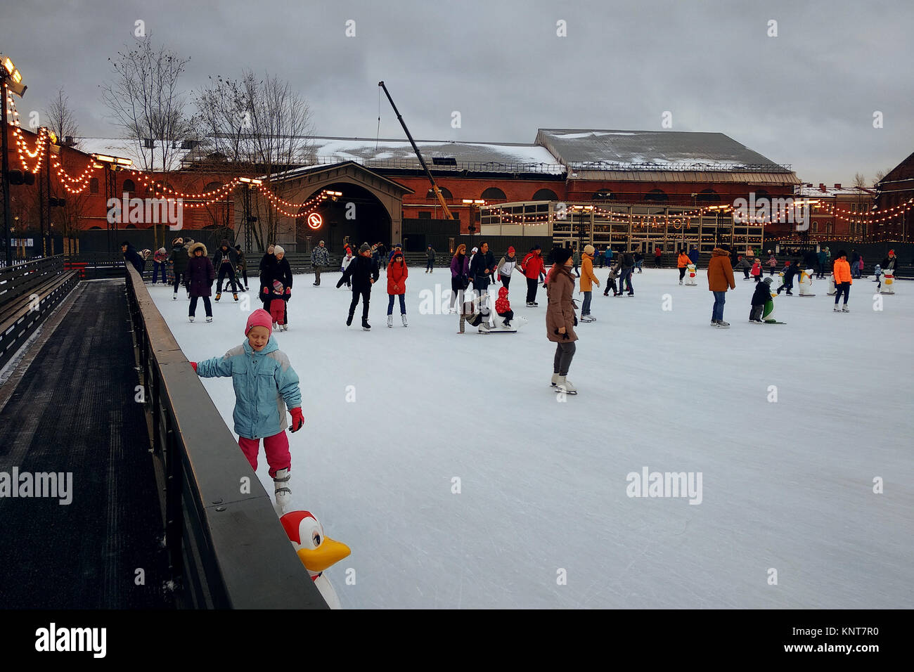 SAINT PETERSBURG, RUSSIA - DECEMBER 9, 2017: Urban public ice skating ...
