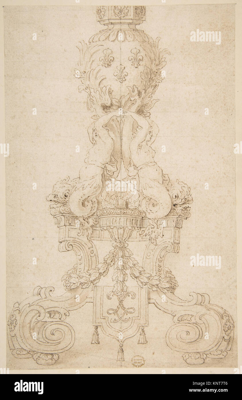 Design for a candelabrum featuring the monogram of Louis XIV, cataloged ...
