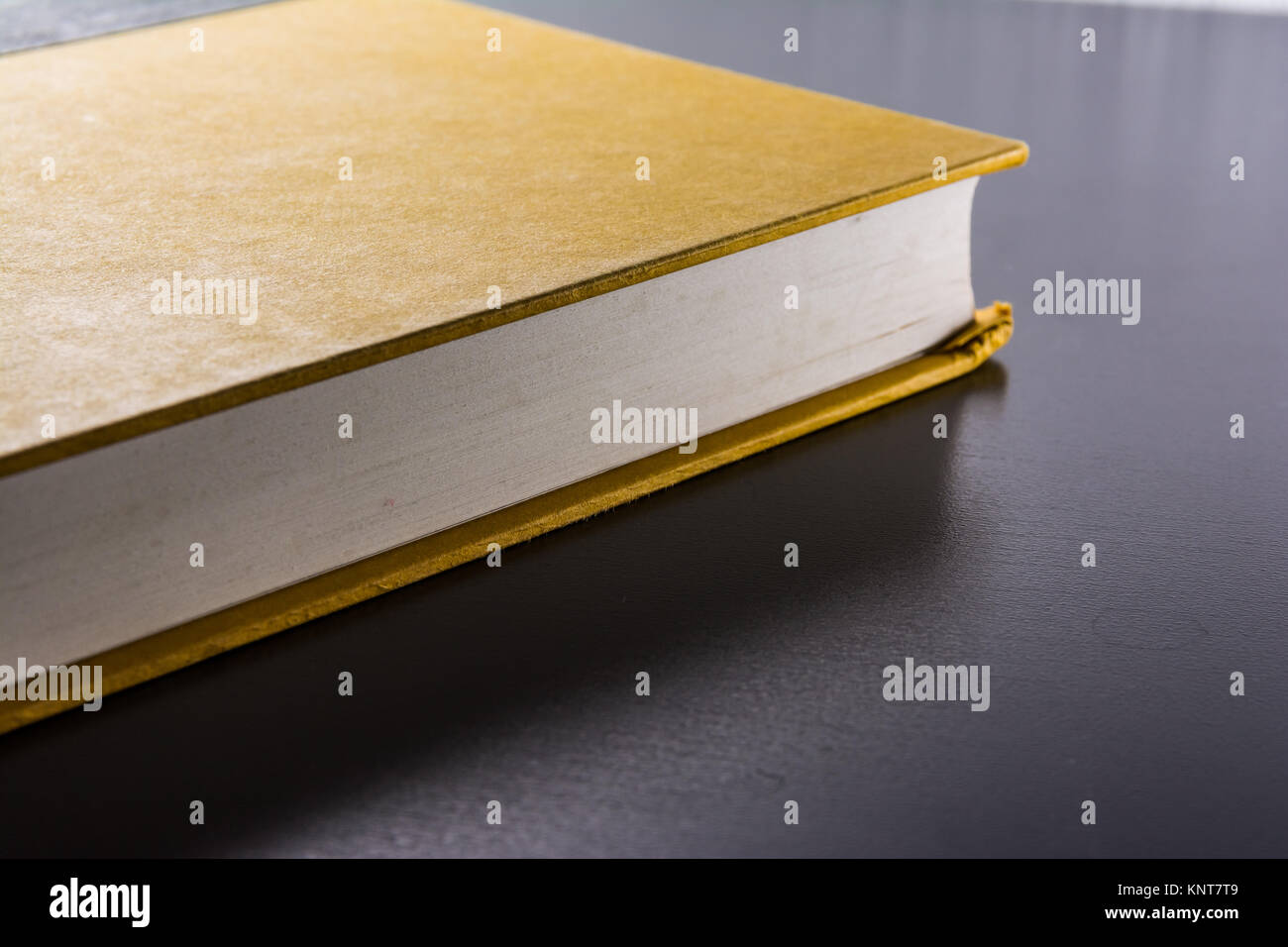 Yellow Blank Hard Cover Paper Front Book Pages Black Desk Stock Photo ...