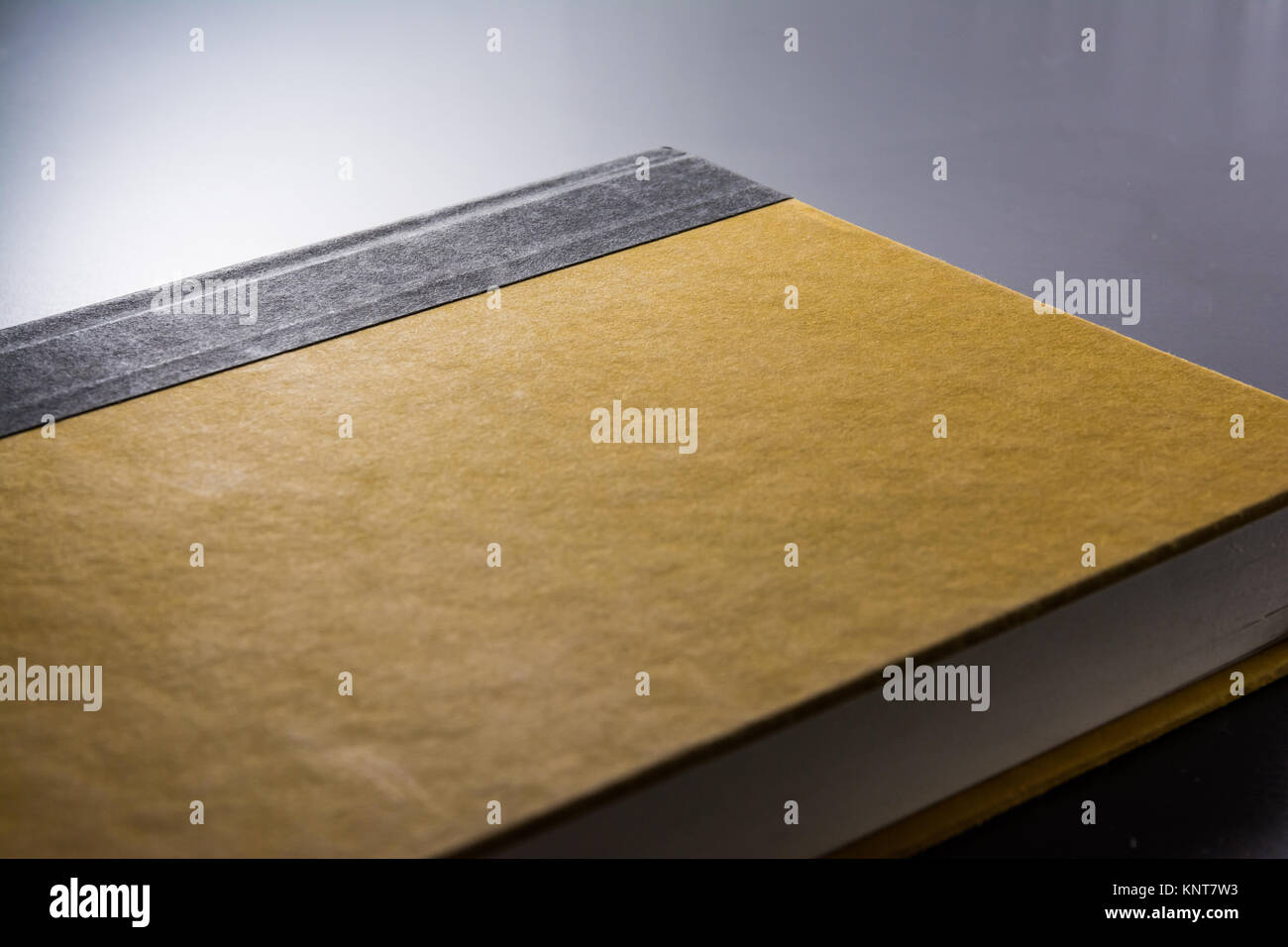 Yellow Blank Hard Cover Paper Front Book Pages Black Desk Stock Photo ...