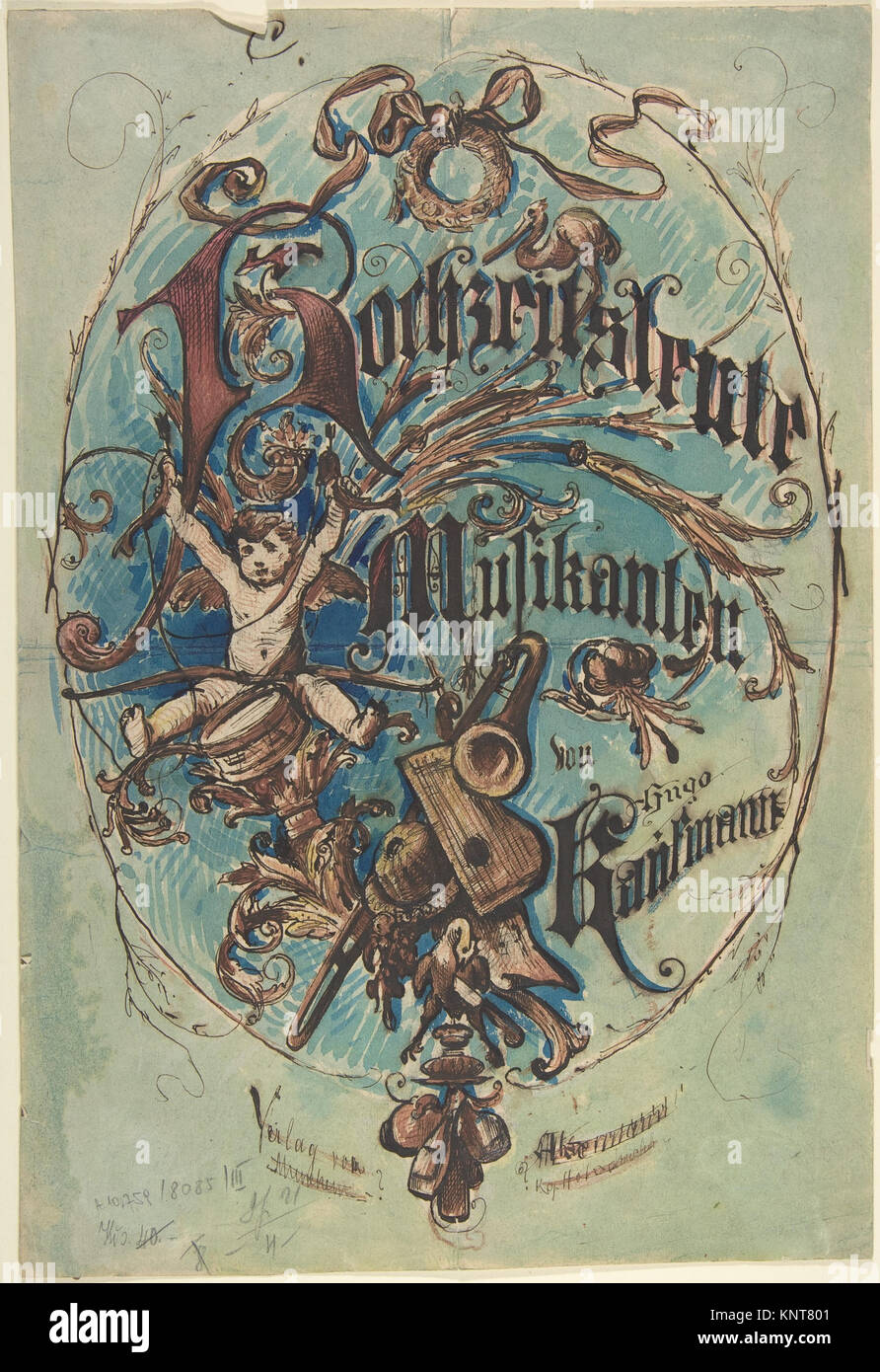 This design presents a decorative title page for sheet music, featuring ...