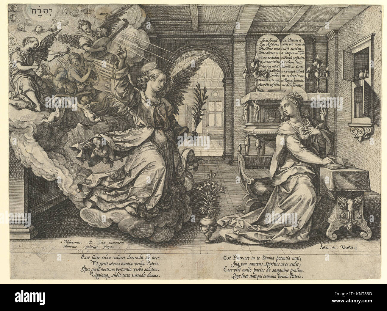 An illustration of the Annunciation depicting the angel Gabriel ...