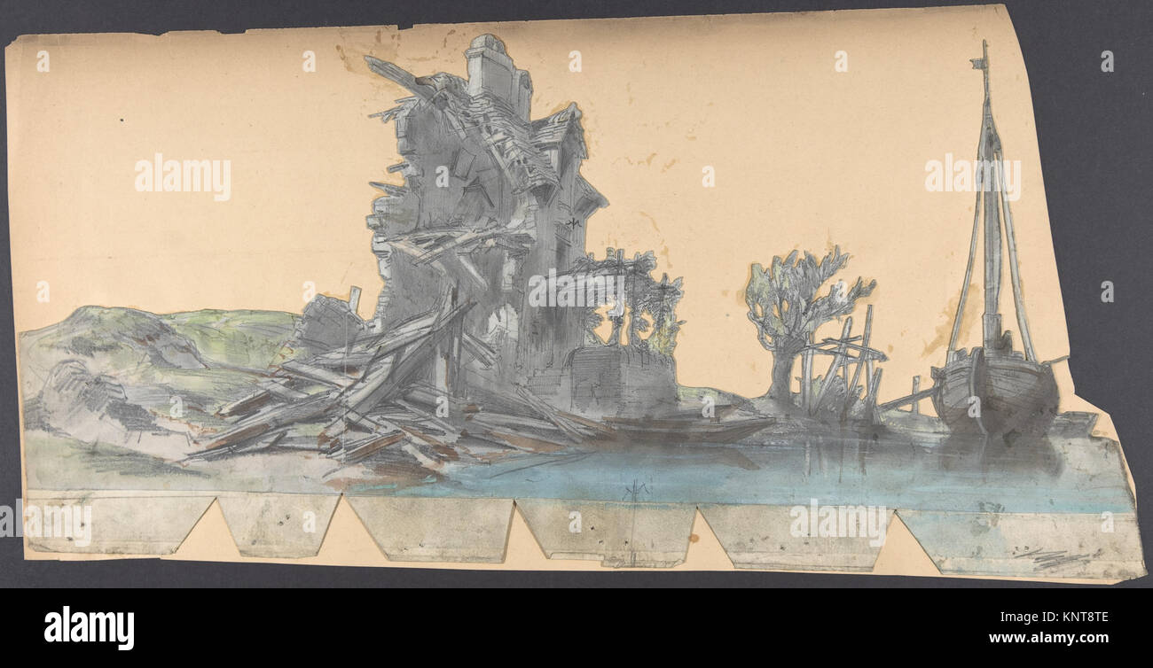 Illustration showing a design for a stage set at the Opéra in Paris ...