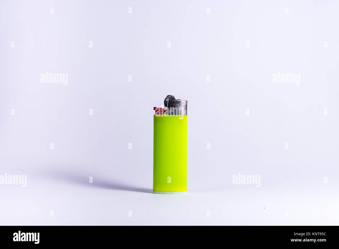 Bright Lime Green Plastic Lighter Fire Isolated White Background Object ...