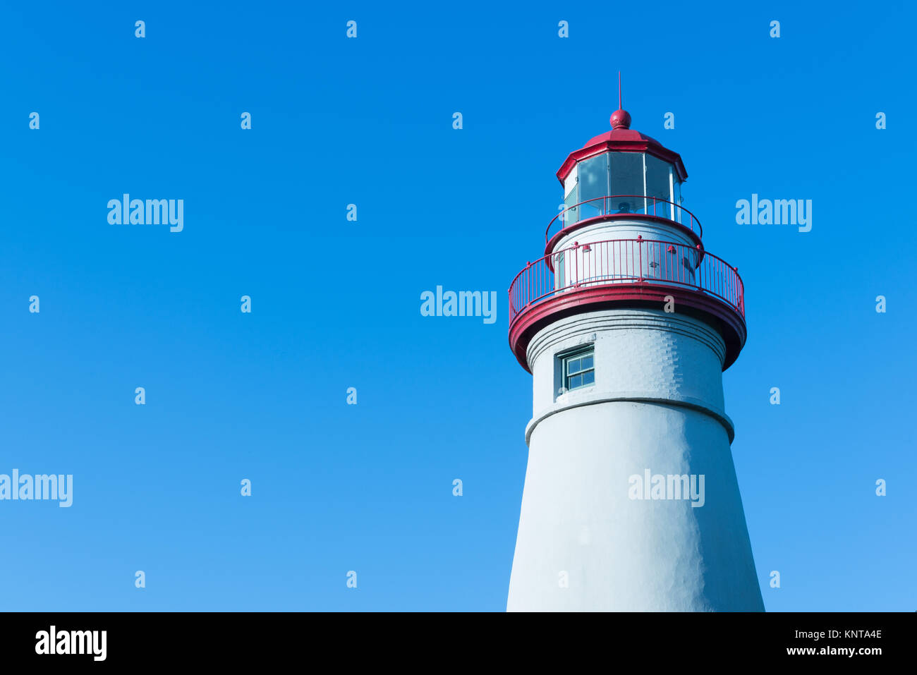 Close up of the Marblehead lighthouse with a blue background and room ...