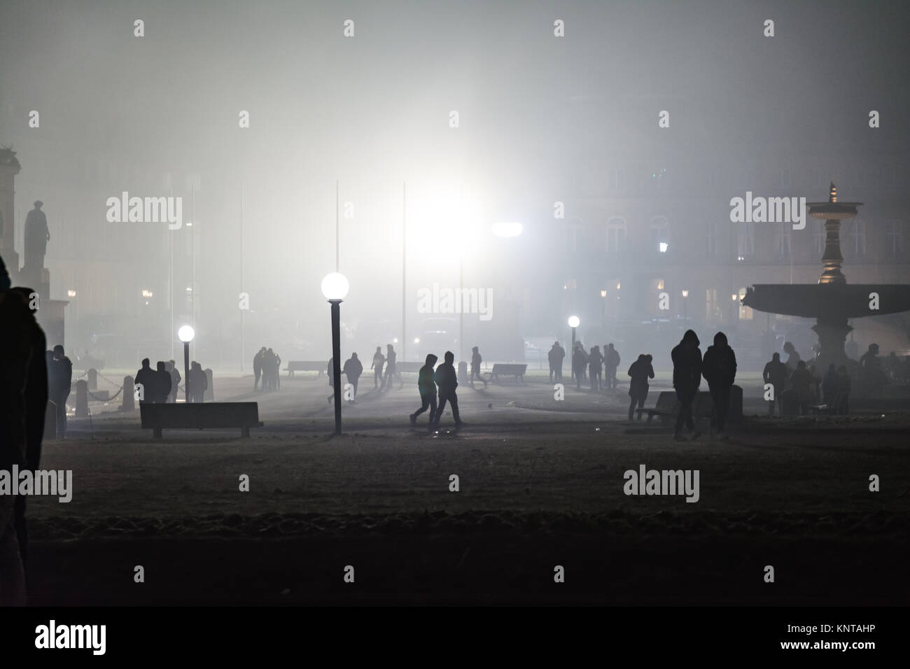 Stuttgart Fireworks Schlossplatz Smoke New Year Celebration Ominous Fog ...