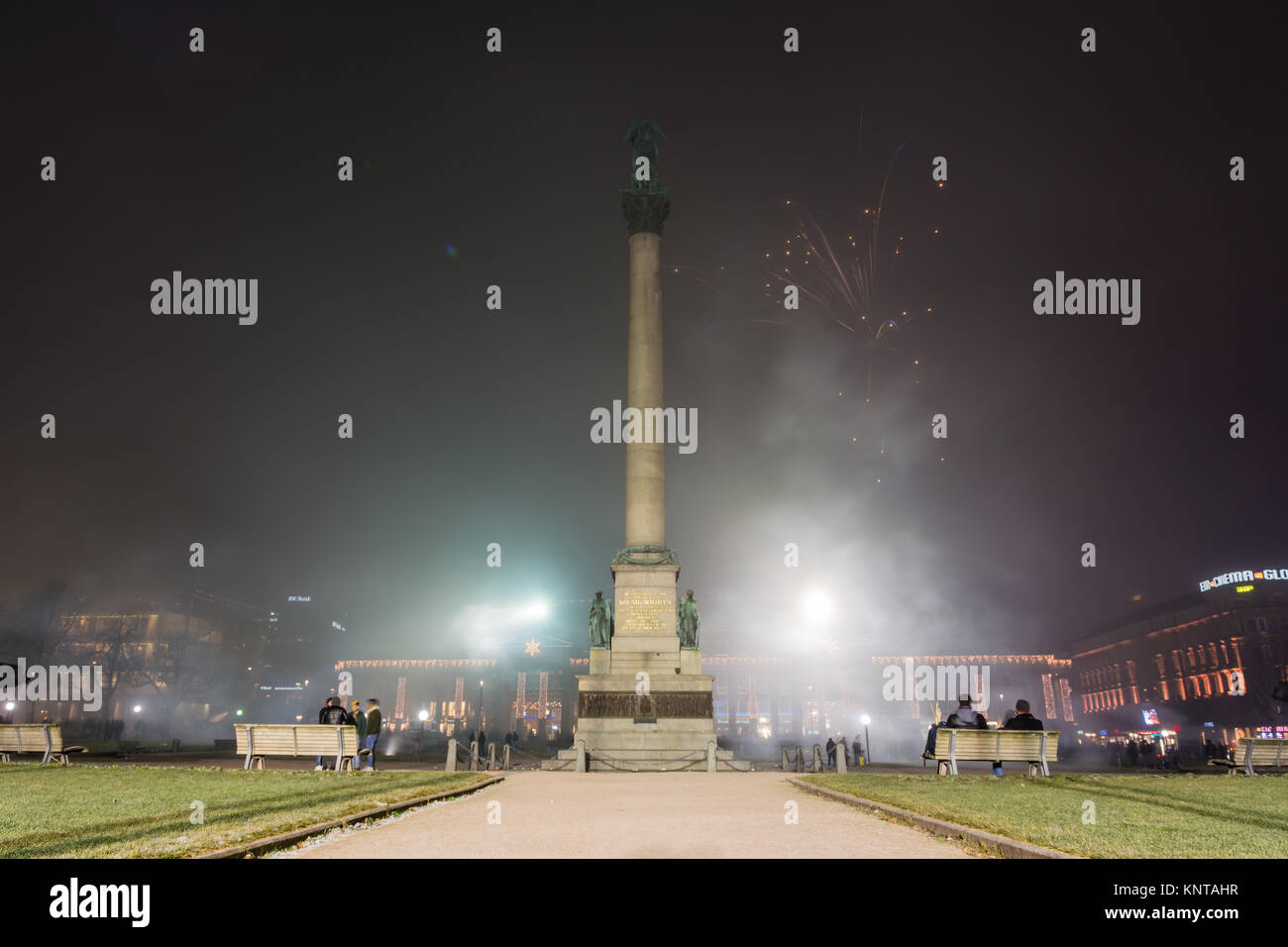 Stuttgart Fireworks Schlossplatz Smoke New Year Celebration Ominous Fog ...