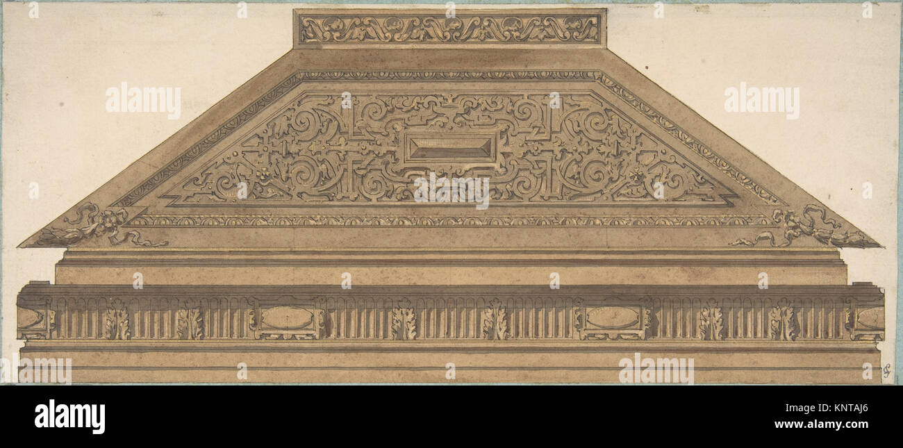 Architectural drawing showing carved wood paneling and molding with ...